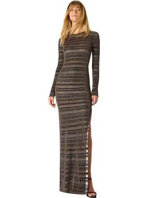 Missoni Striped Viscose Lamé Gown With Slit - Green& Brown