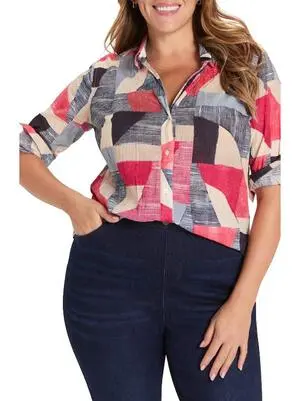 NIC+ZOE Set Sail Crinkle Cotton Button-up Shirt - Red Multi