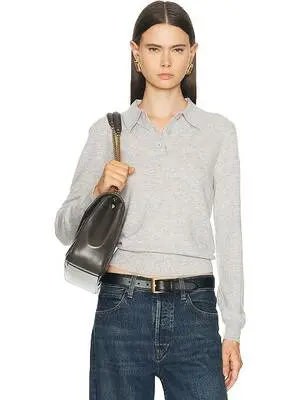 Renggli Cashmere Long Sleeve Polo - Cloudy