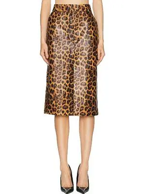 AEXAE Leather Maxi Skirt - Leopard