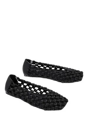 THERAPY AUSTRALIA Genesis Square Toe Woven Flats - Black Smooth Pu