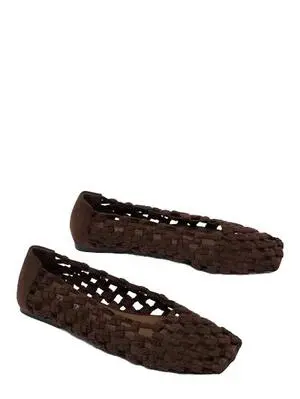 THERAPY AUSTRALIA Genesis Square Toe Woven Flats - Chocolate Faux Suede