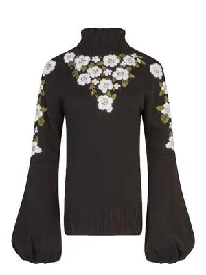 Anne Fontaine Legende Floral Applique Turtleneck Pullover - Black