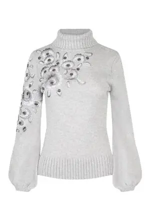 Anne Fontaine Aubade Floral Appliqué Turtleneck - Grey