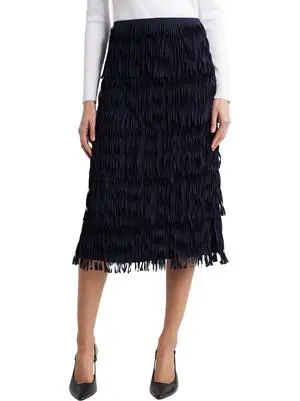Elie Tahari Tilda Fringe A-line Skirt - Navy
