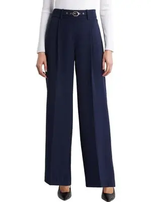 Elie Tahari Belted High-waist Wide-leg Twill Pants - Navy