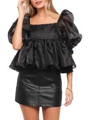 PETAL & PUP Solenne Puff Sleeve Peplum Blouse - Black