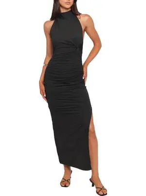 PETAL & PUP Hansen Halter Midi Dress - Black