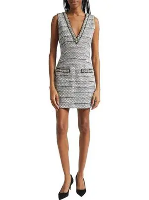 Veronica Beard Odele Rhinestone Tweed Dress - Silver