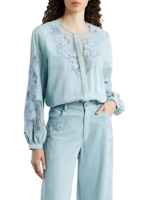 Kobi Halperin Lace Detailed Button-up Top - Light Blue