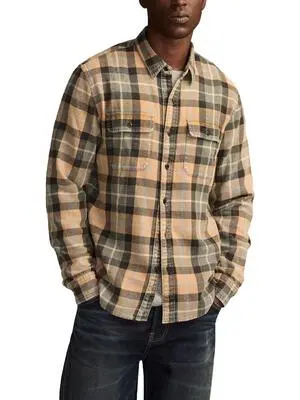 Lucky Brand Acid Wash Cotton Flannel Shirt - Dijon Multi