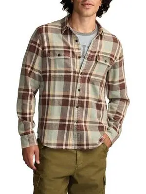 Lucky Brand Acid Wash Cotton Flannel Shirt - Olive Multi