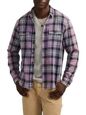 Lucky Brand Acid Wash Cotton Flannel Shirt - Purple Multi