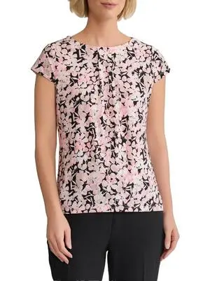 KASPER Floral Extended Shoulder Top - Black Multi
