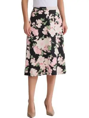 KASPER Floral Print Knit Skirt - Black Multi