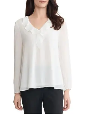 KASPER Ruffle Neck Top - Vanilla Ice