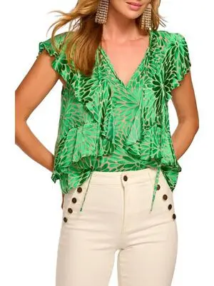 Ramy Brook Julianne Ruffle Top - Bright Palm Burnout
