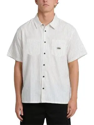 BILLABONG Bad Dog Stripe Short Sleeve Button-up Shirt - Off White