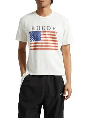Rhude Usa Flag Slub Cotton Graphic T-shirt - Vintage White/black