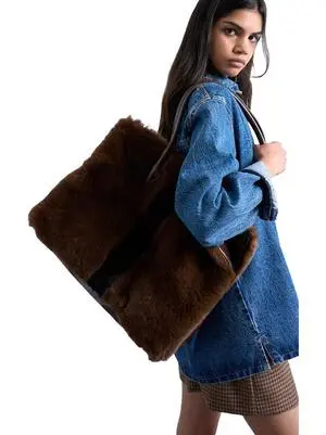 Topshop Faux Fur Tote - Brown