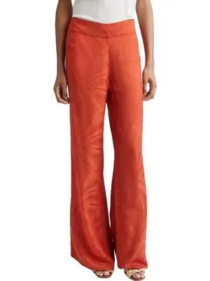 Johanna Ortiz Palm Jacquard Wide Leg Satin Pants - Rust