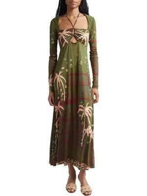Johanna Ortiz Eternal Tropical Print Long Sleeve Jersey Dress - Green