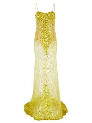 Attico Embroidered Tulle Gown - Yellow