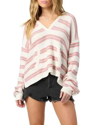 O'Neill Catamaran Stripe Cotton Blend Sweater Hoodie - Canyon Rose