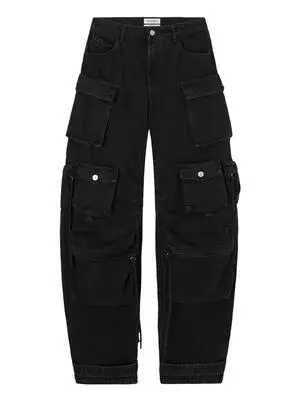 Attico Washed Denim Cargo Pants - Black