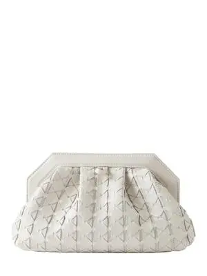 SERAPIAN Secret Mini Embellished Woven Leather Clutch - Ivory