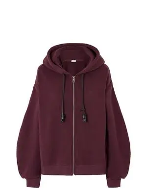 Loewe Flamenco Leather-trimmed Cotton-blend Jersey Hoodie - Burgundy