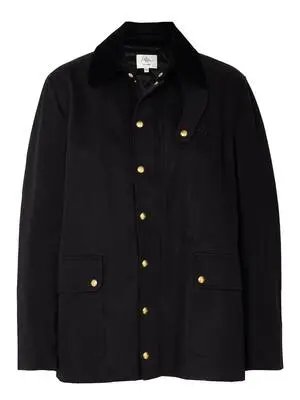 FRAME Ritz Paris Corduroy-trimmed Embroidered Cotton-twill Jacket - Black