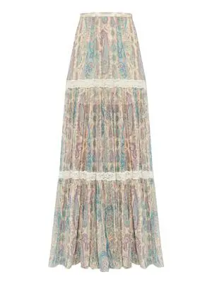 Etro Lace Insert Paisley Skirt - Multicolour