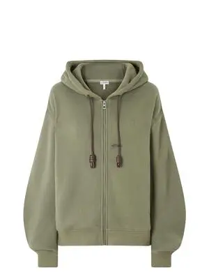 Loewe Flamenco Leather-trimmed Cotton-blend Jersey Hoodie - Green