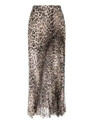 Ermanno Scervino Animal Print Silk Skirt - Brown