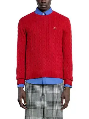 Valentino Garavani Vlogo Cable-knit Sweater - Red