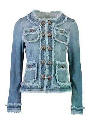 MAISON COMMON Fringed-trim Denim Jacket - Blue