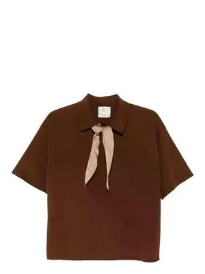 FORTE_FORTE Tie-detail Polo Top - Brown