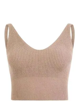 Peserico Ribbed V-neck Crop Top - Neutrals