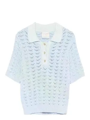 FORTE_FORTE Crochet-knit Polo Top - Blue
