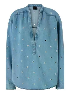 Pinko Eyelet Embellished V-neck Top - Blue