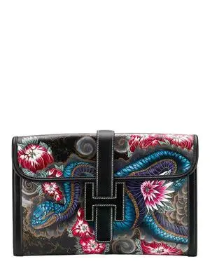 Hermès 1991 Jige Printed Clutch - Black
