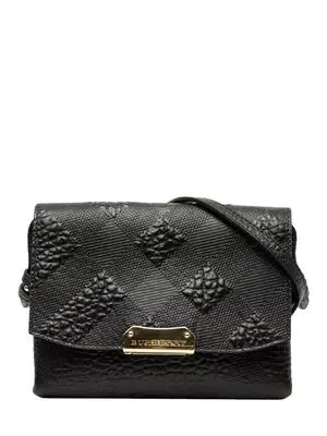 Burberry Embossed Grain Check Leather Langley Crossbody Bag - Black