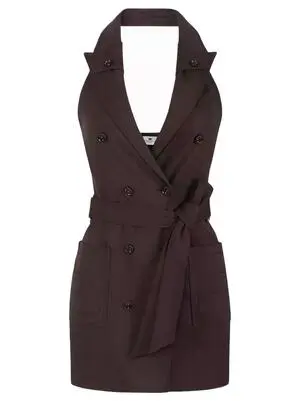 Elisabetta Franchi Halterneck Belted Mini Dress - Brown