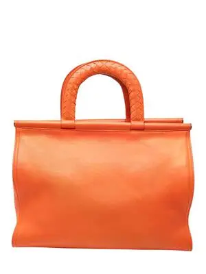 Bottega Veneta Leather Intrecciato Frame Top Handle Bag - Orange