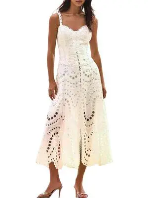 Charo Ruiz Ibiza Lace Scalloped Solace Midi Dress - White