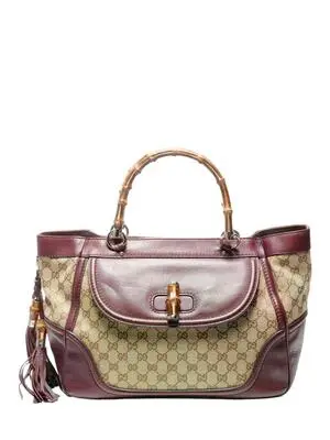 Gucci Canvas Bamboo Handbag - Neutrals