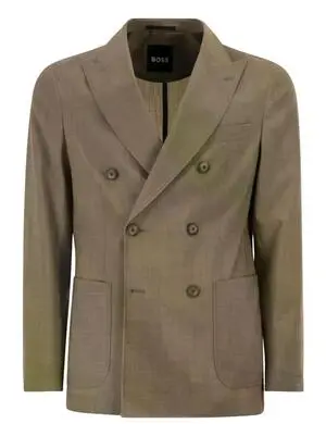 BOSS Patch Pocket Double-breasted Blazer - Neutrals
