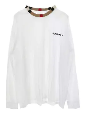 Burberry Cut Sew Check Neck T-shirt - White
