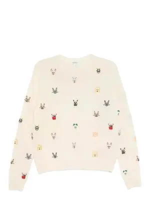 Loewe Animal-embroidered Jumper - Neutrals